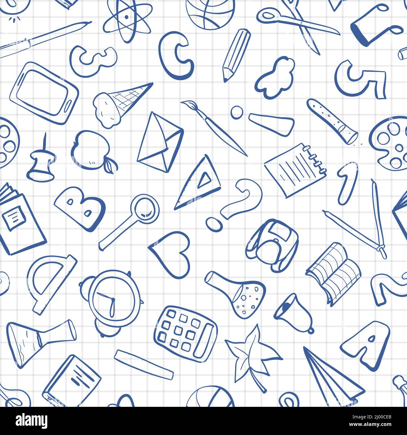 Welcome back to school. Freehand drawing school items on a sheet of ...