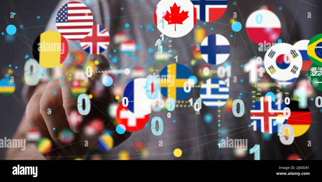 Pointing on International world flag 3d icons Stock Photo - Alamy