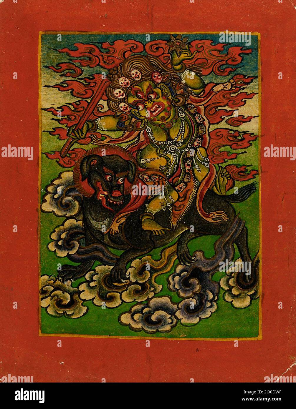 Dakini on a Gray Dog, Nyingmapa Buddhist or Bon Ritual Card. Tibet ...
