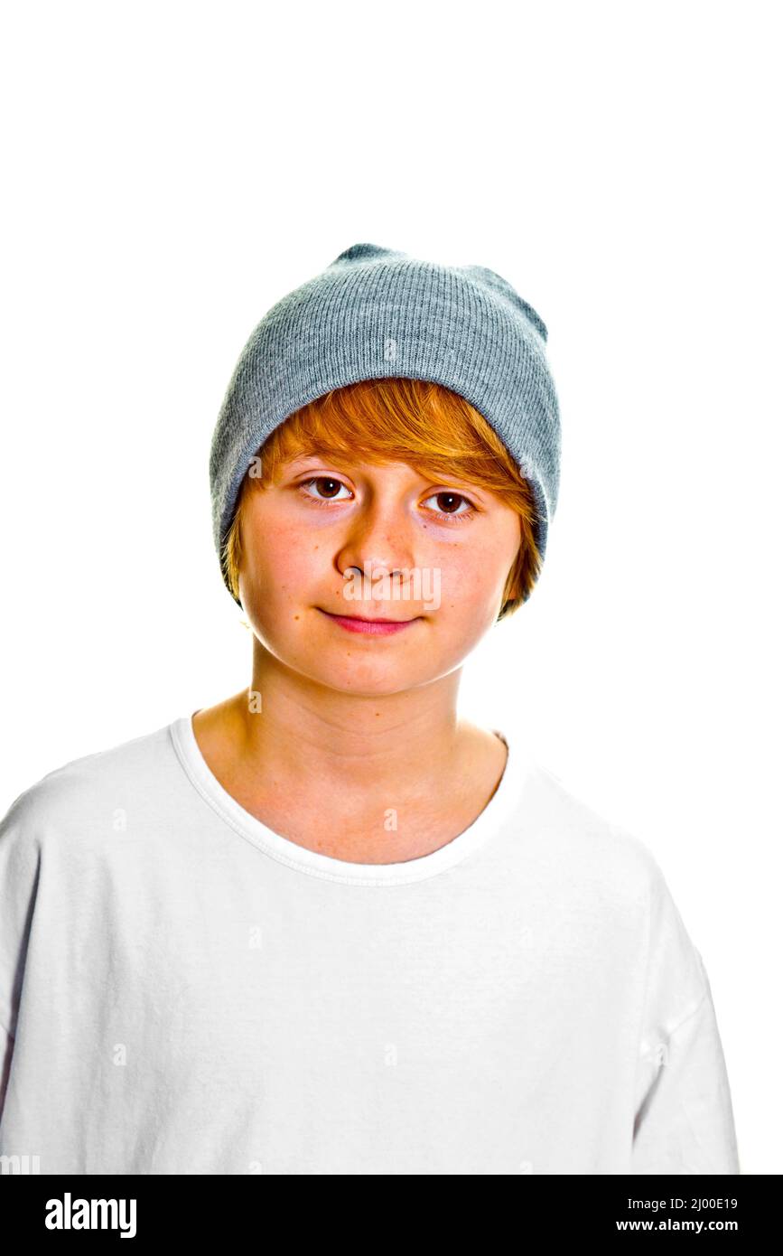 cute boy with cap isolated on white Stock Photo - Alamy