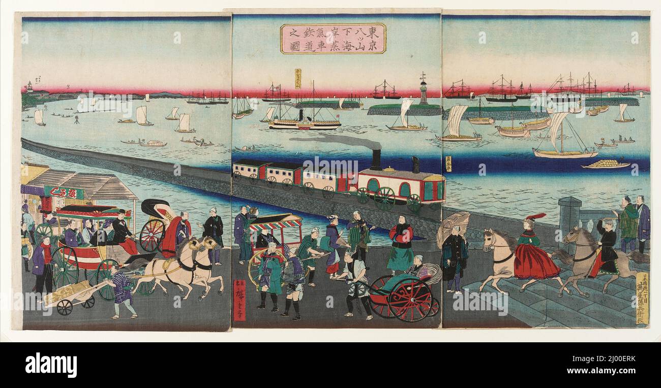 Picture of the Steam Engine Railway in Yatsuyama, Tokyo. Utagawa ...