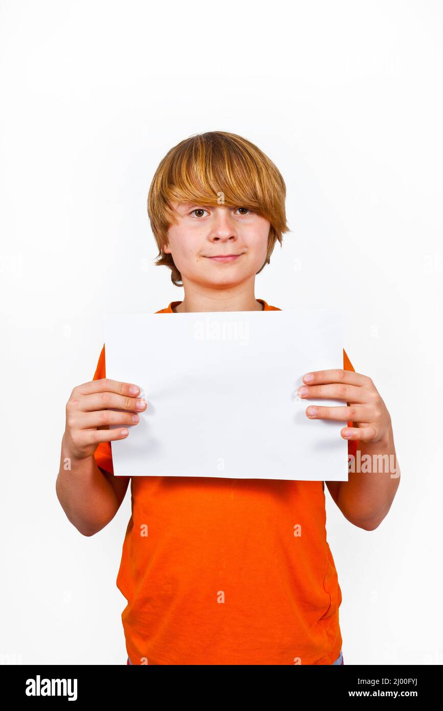 smart boy has control over the empty poster Stock Photo - Alamy