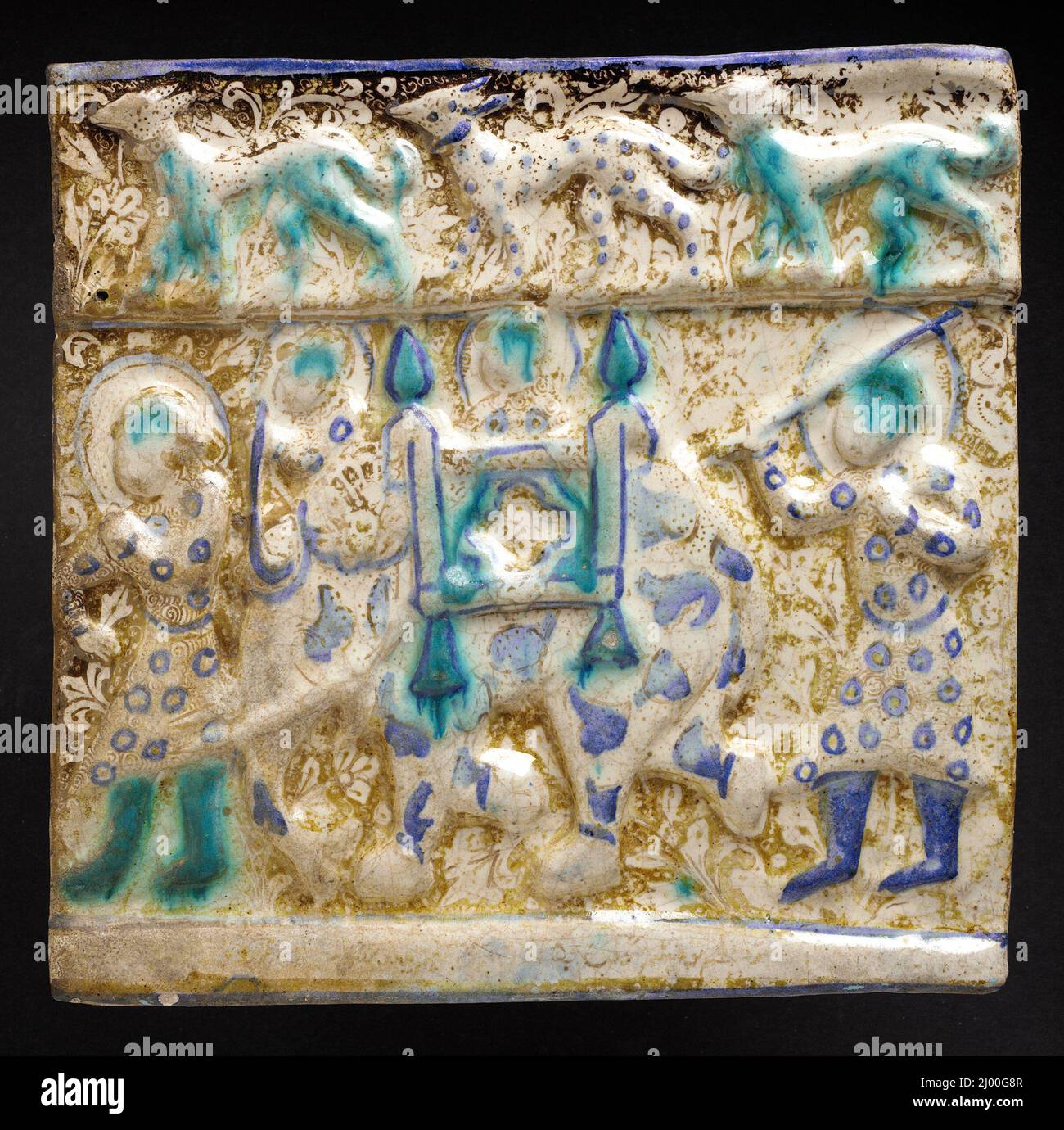 Frieze Tile with Elephant and Rider. Iran, probably Takht-i Sulaiman ...