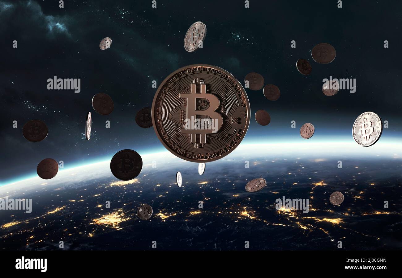 3D illustration of Cryptocurrencies around the world. Digital money ...