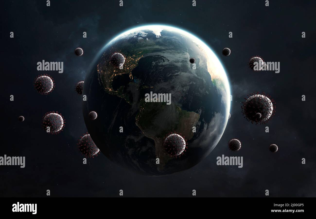 3D illustration of Coronavirus infection is attacking the planet Earth ...