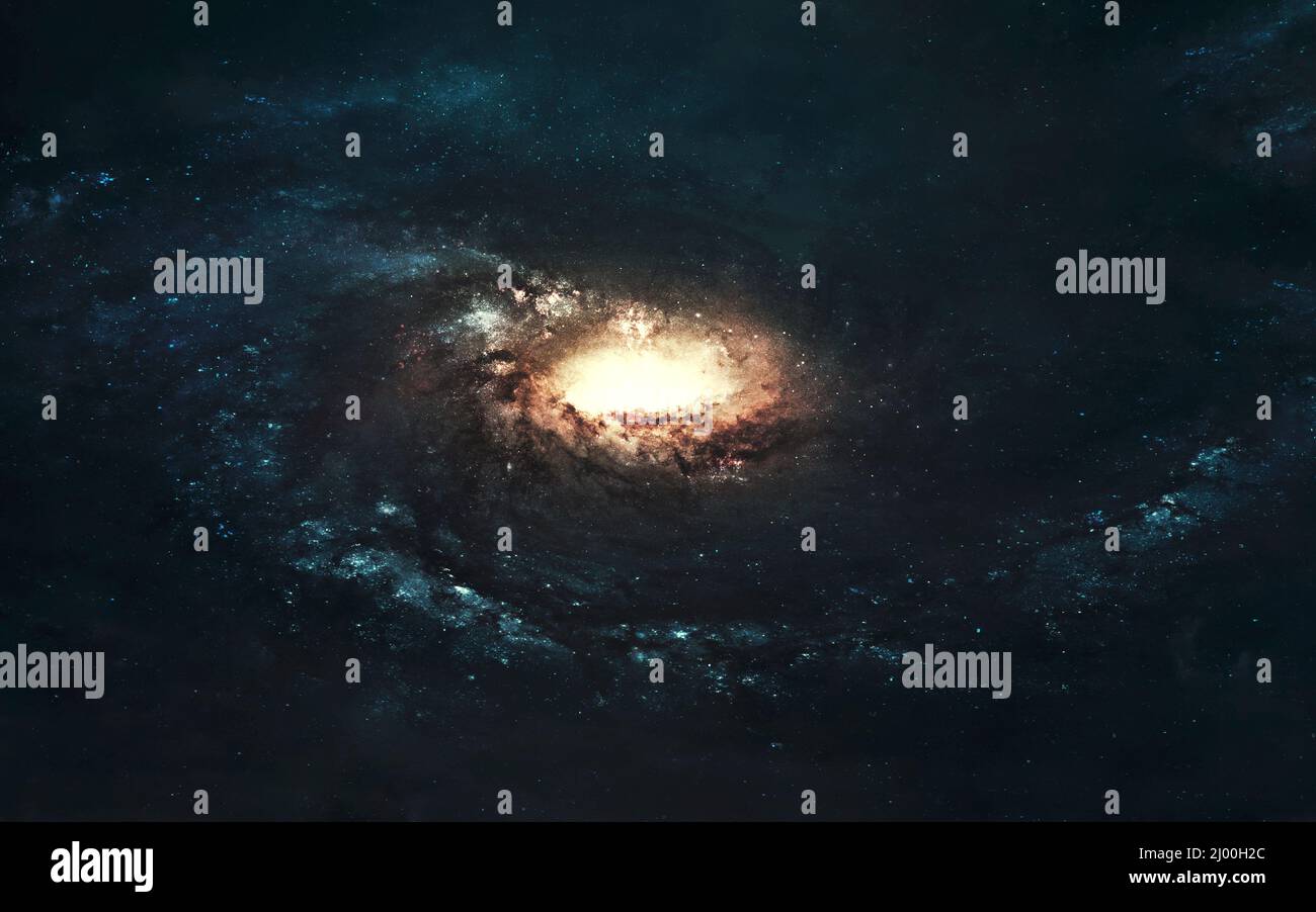 3D illustration of giant galaxy, beautiful and dangerous. Black hole ...