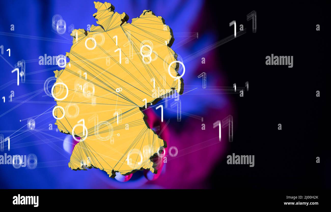 Man touching the 3D rendered map of Germany - internet and global ...