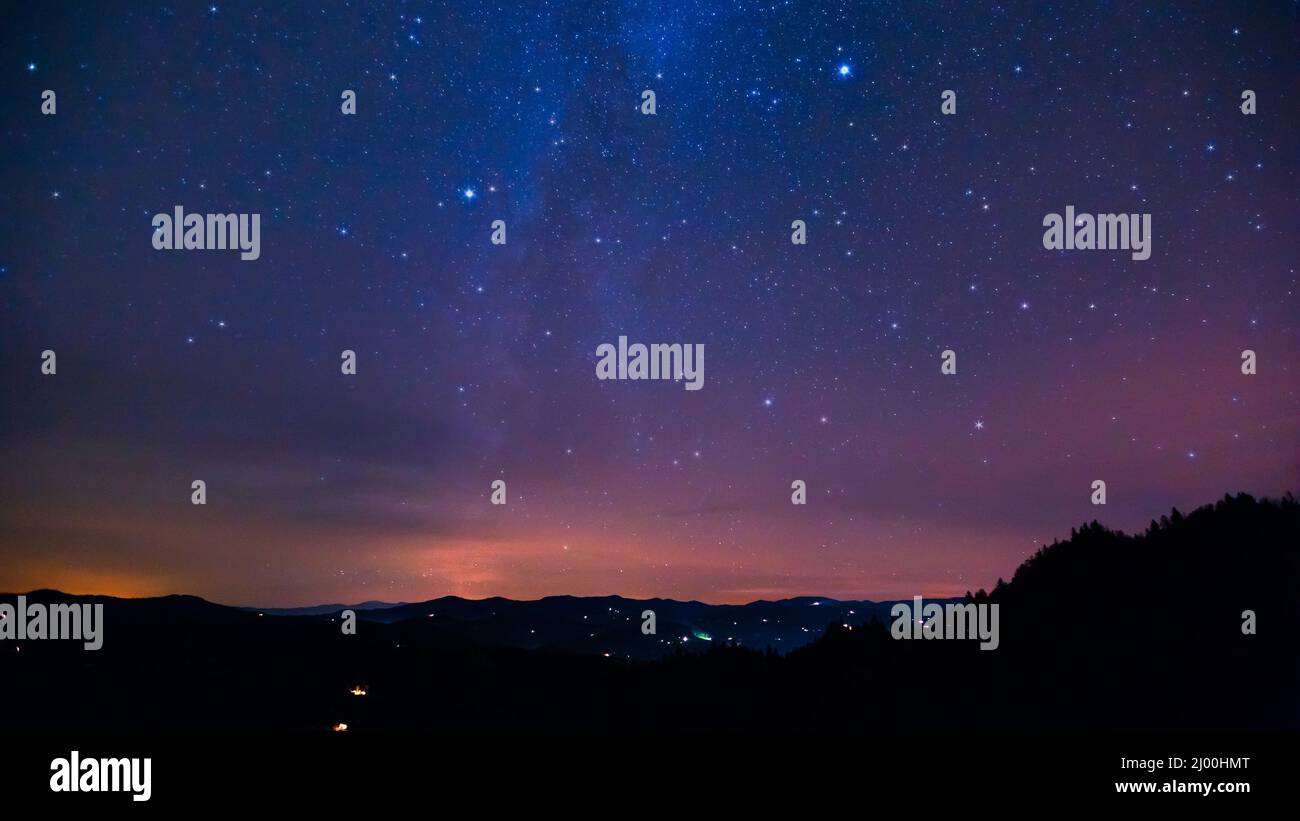 Fantastic view at the starry sky. Dramatic and picturesque scene ...