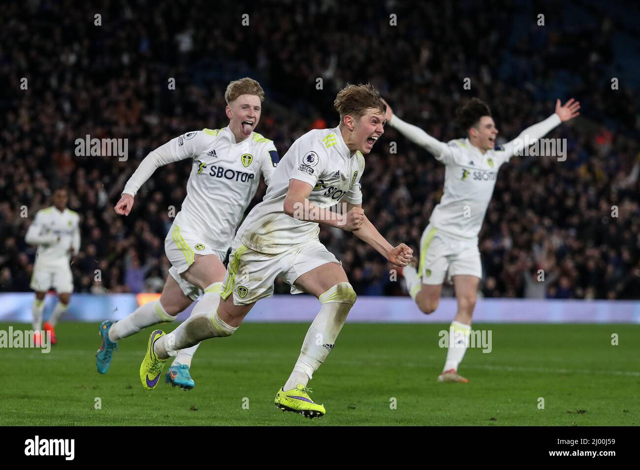 Max Dean #50 of Leeds United celebrates his goal and makes the score 2 ...