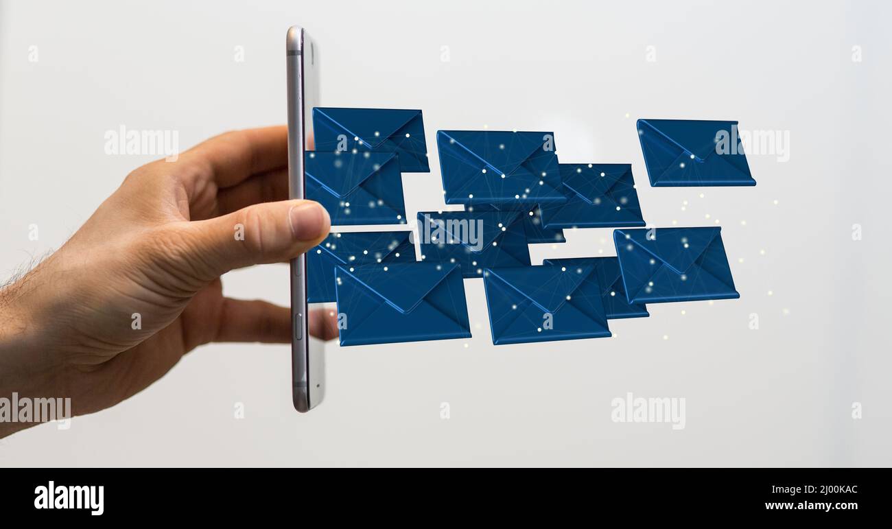 3D illustration of flying email icons Stock Photo - Alamy