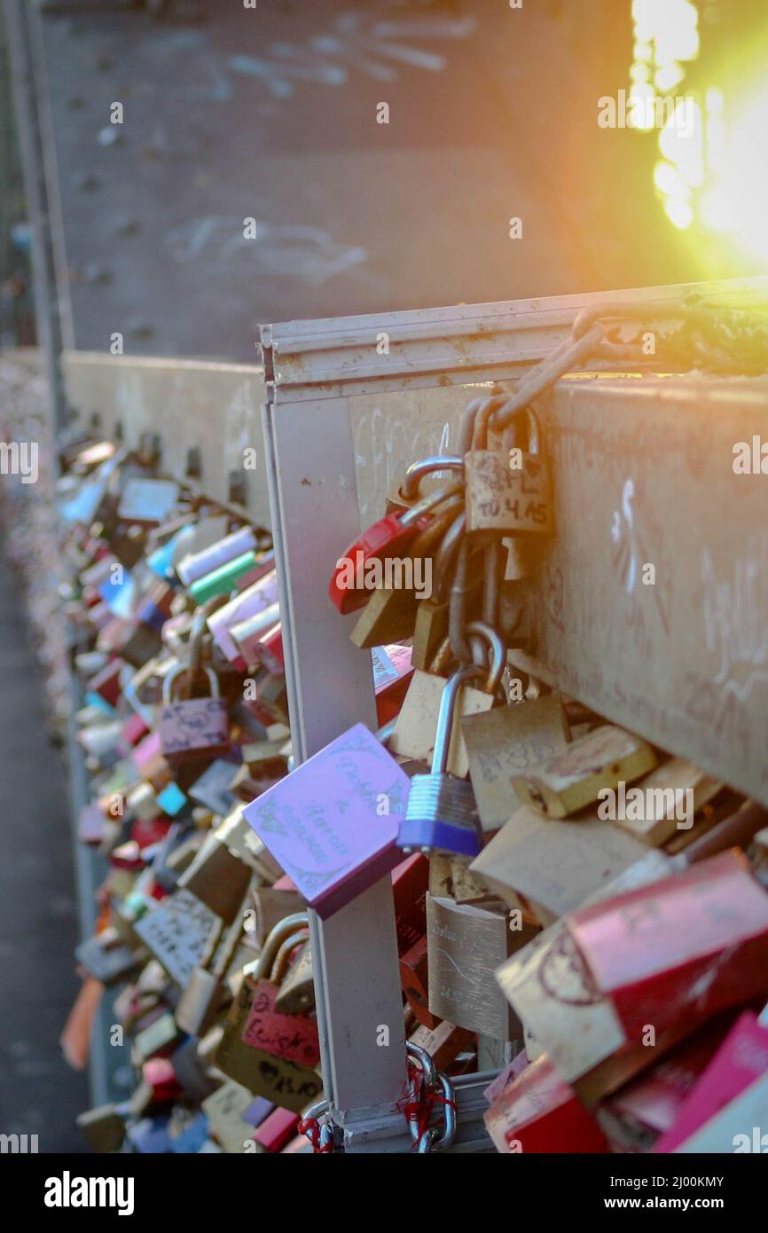 Love locks on Hohenzollern Bridge in the city of Cologne, Germany Stock ...