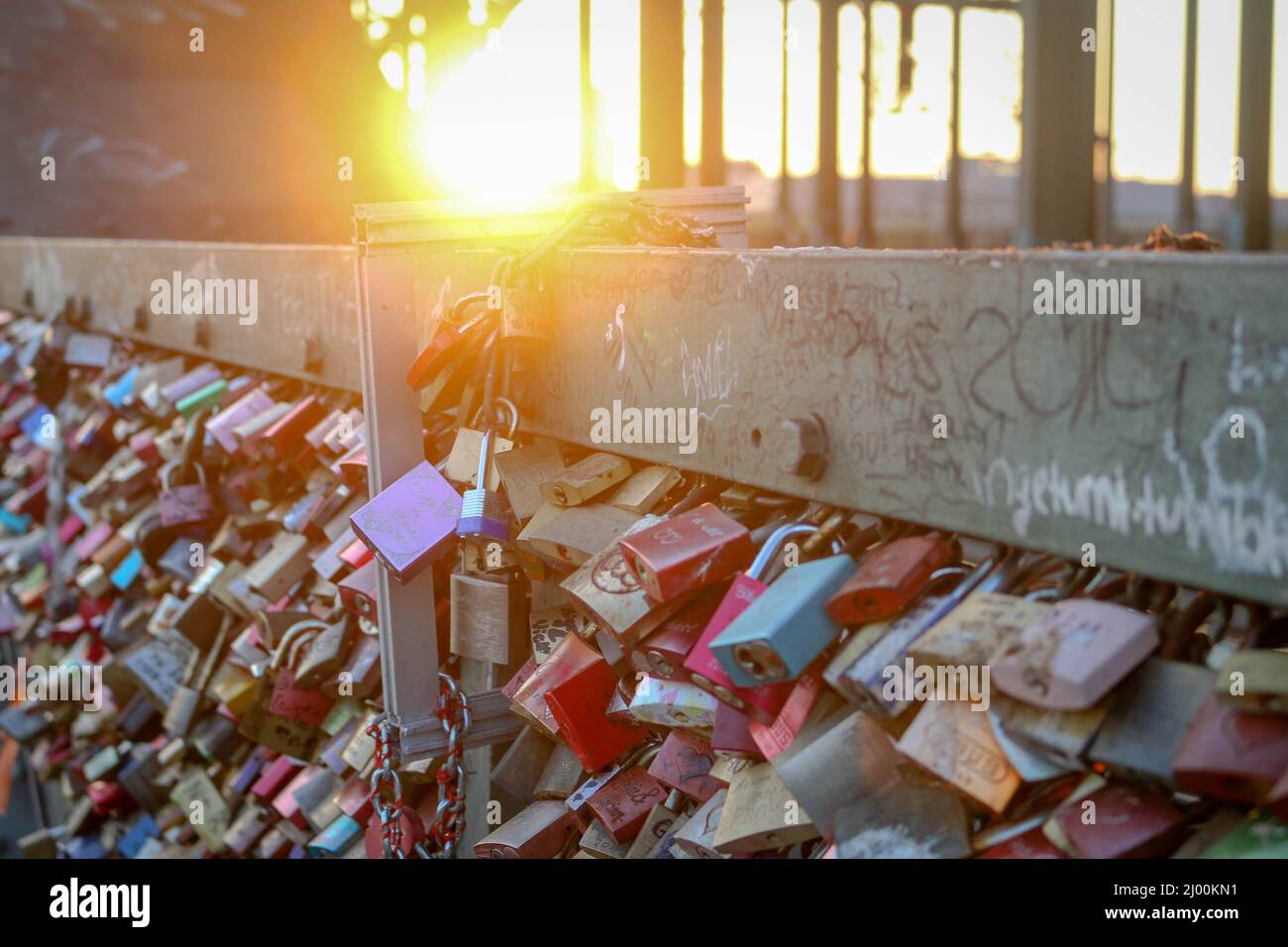 Love locks on Hohenzollern Bridge in the city of Cologne, Germany Stock ...