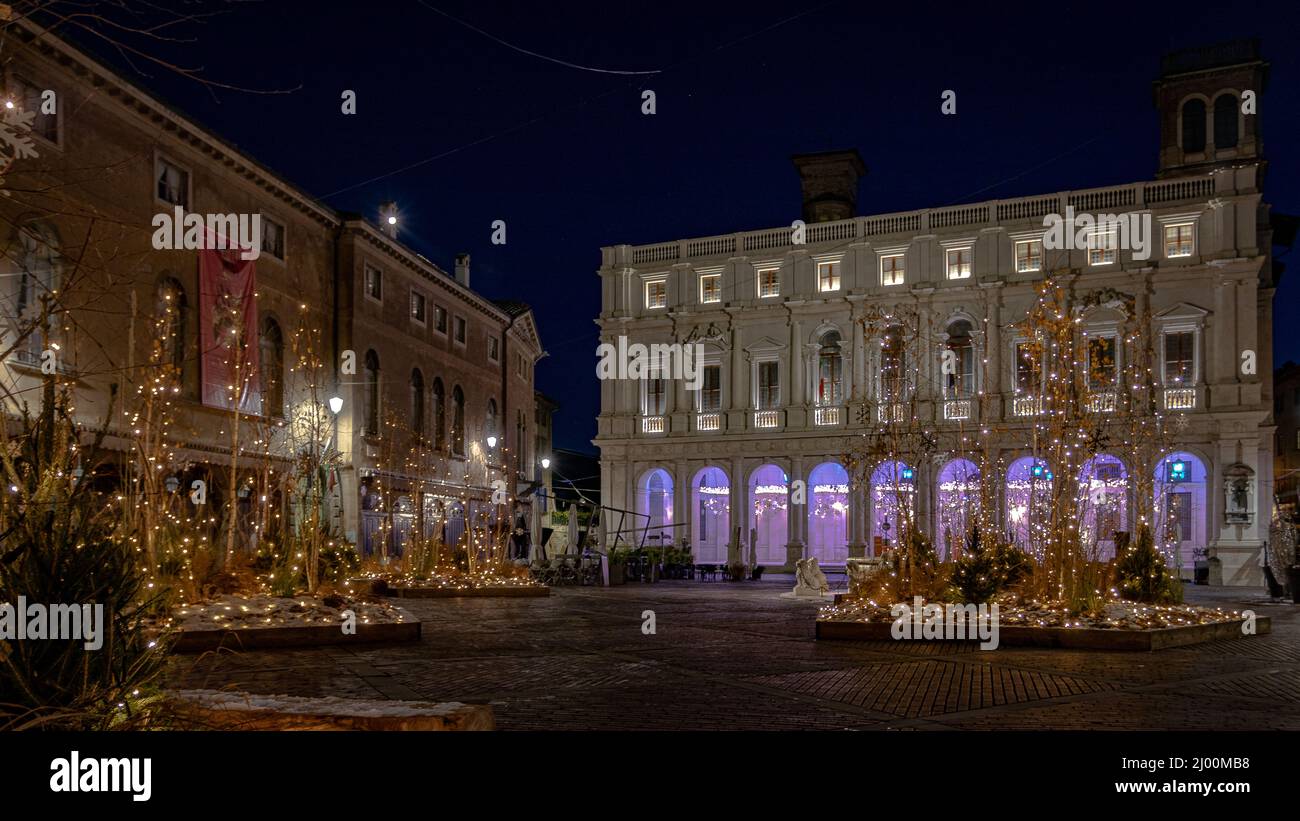 Scenic view of the Piazza Vecchia decorated with Christmas lights in ...