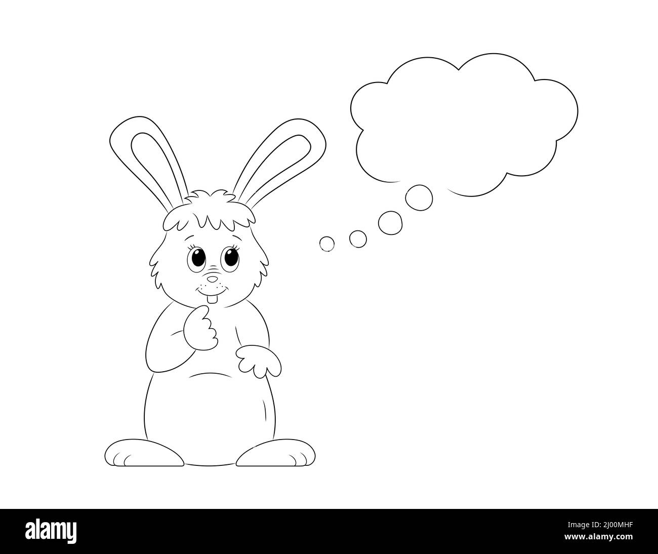 cute cartoon rabbit thinking. black and white outline drawing Stock ...