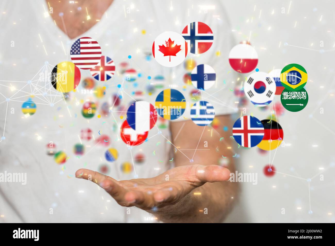 3d illustration of world map with all states and their flags Stock ...