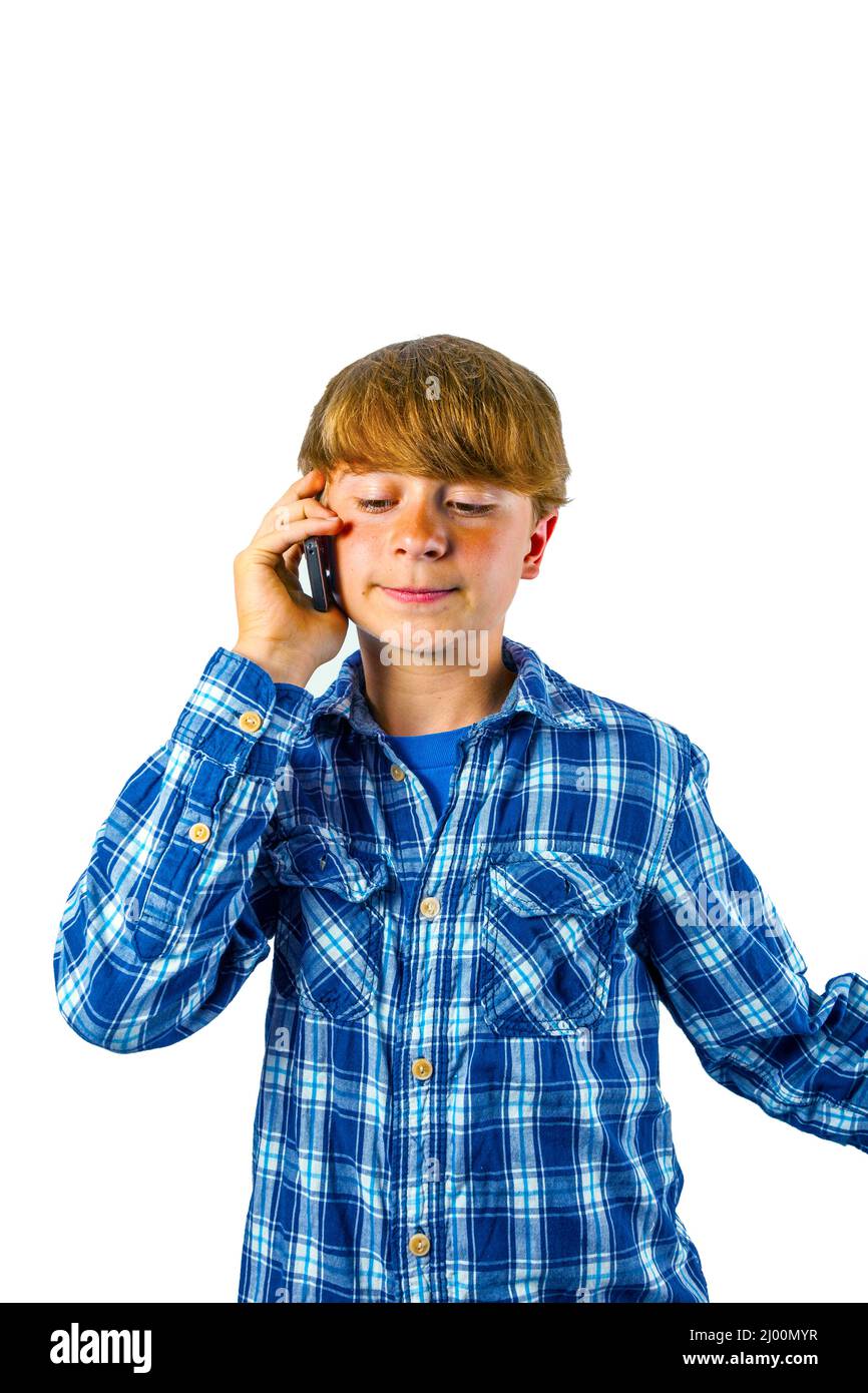 cute handsome young boy using his mobile phone Stock Photo - Alamy