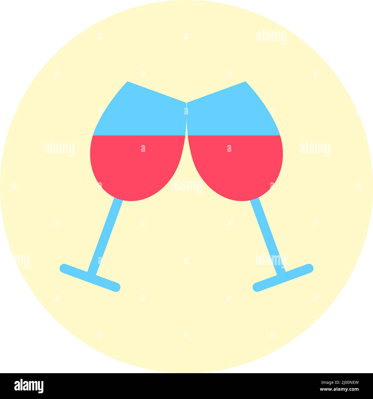 Flat two red wine glasses in yellow circle icon Stock Vector Image ...