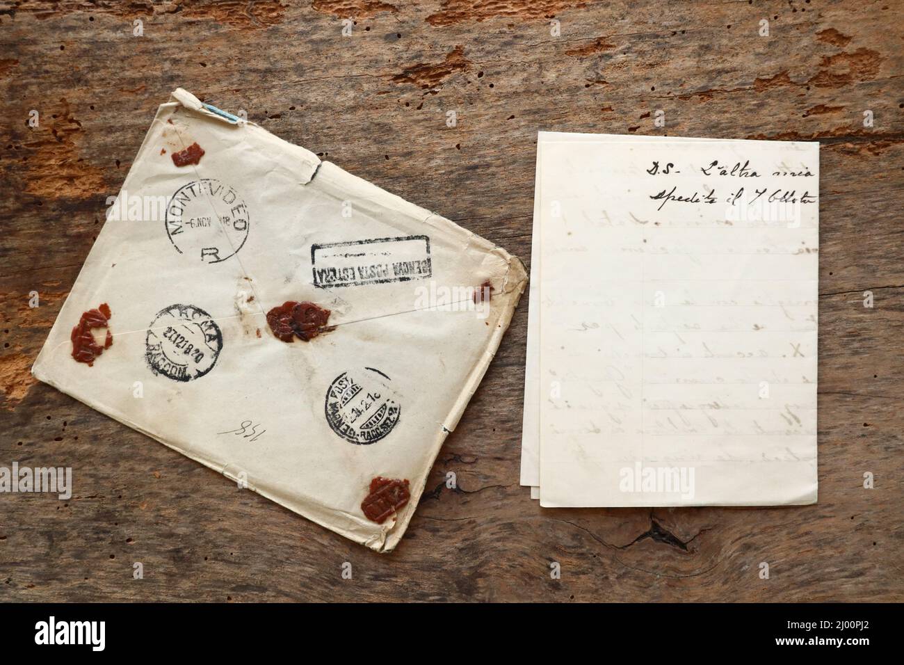 Old Envelope and Letter on a original 1800s wooden background Stock ...