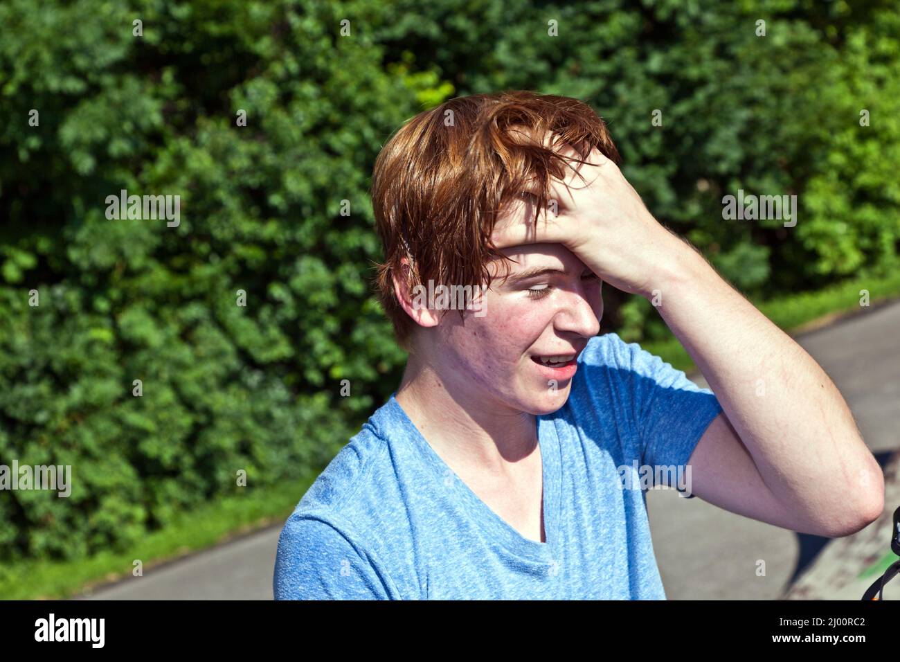 portrait of cute boy sweating after sports Stock Photo - Alamy