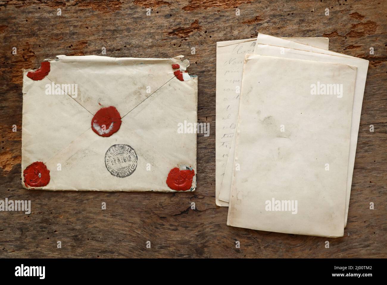 Old Envelope and Letter on a original 1800s wooden background Stock ...