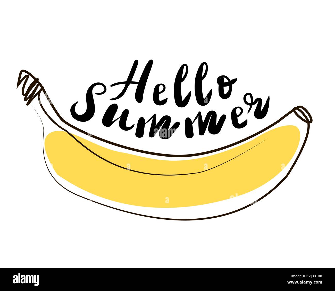 Vector summer banana isolated on white background. Lettering hello ...