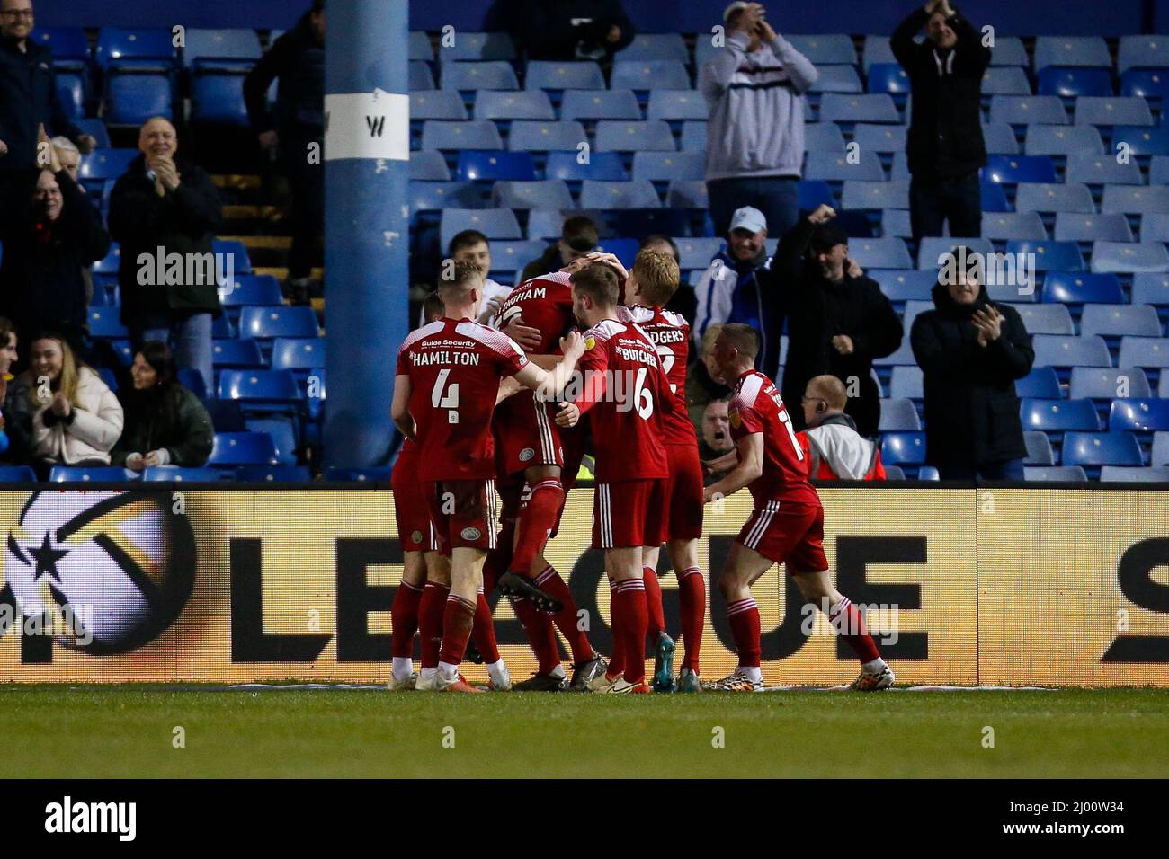 Ross Sykes #5 of Accrington Stanley Celebrates scoring a goal to make ...
