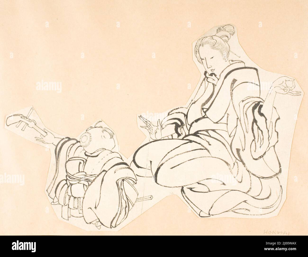 Woman teaching a child to play samisen. Katsushika Hokusai (school of ...