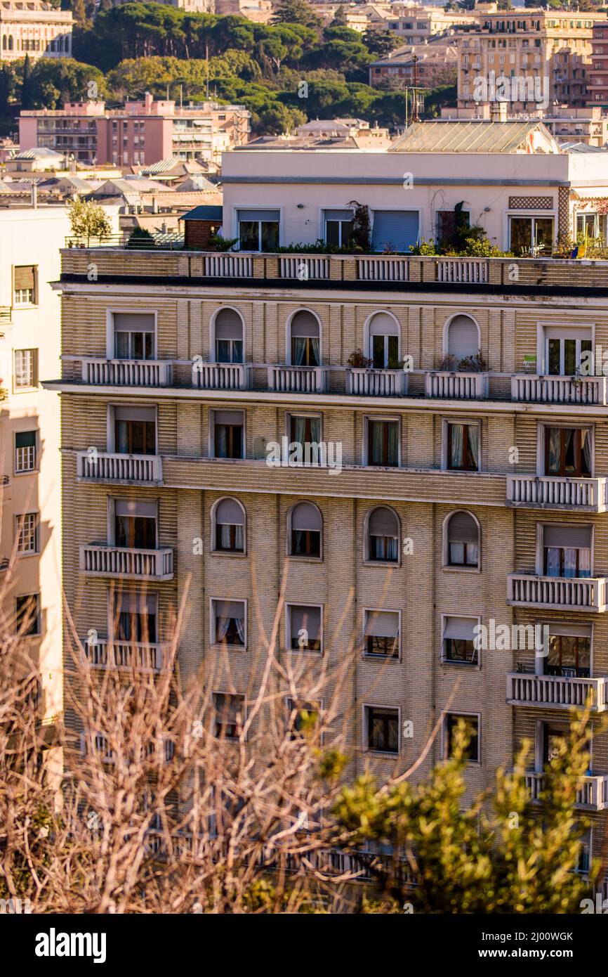 Vertical shot of an old european building facade in Genoa, Italy Stock ...