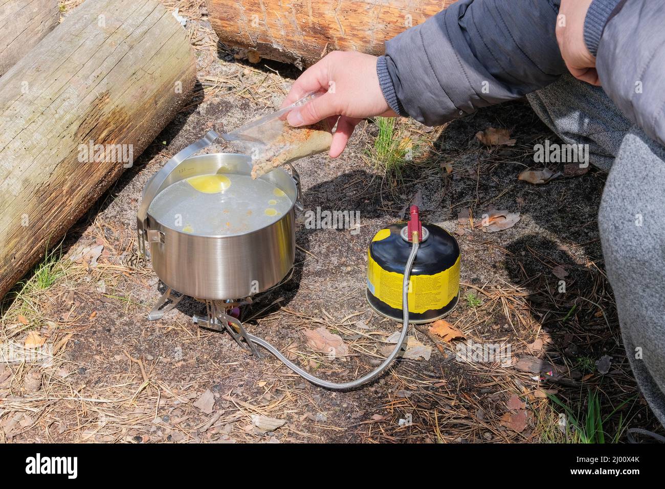 Camping food making. Tourist foods in outdoor activities. Food in ...