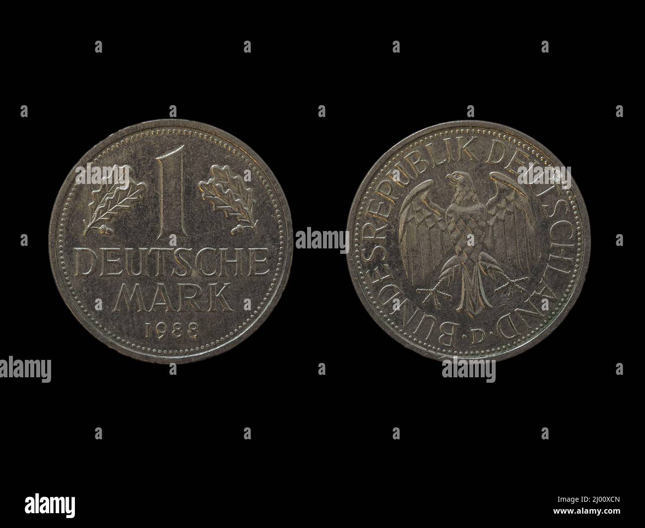 Top view of the front and back of a historic West Germany deutsche mark ...