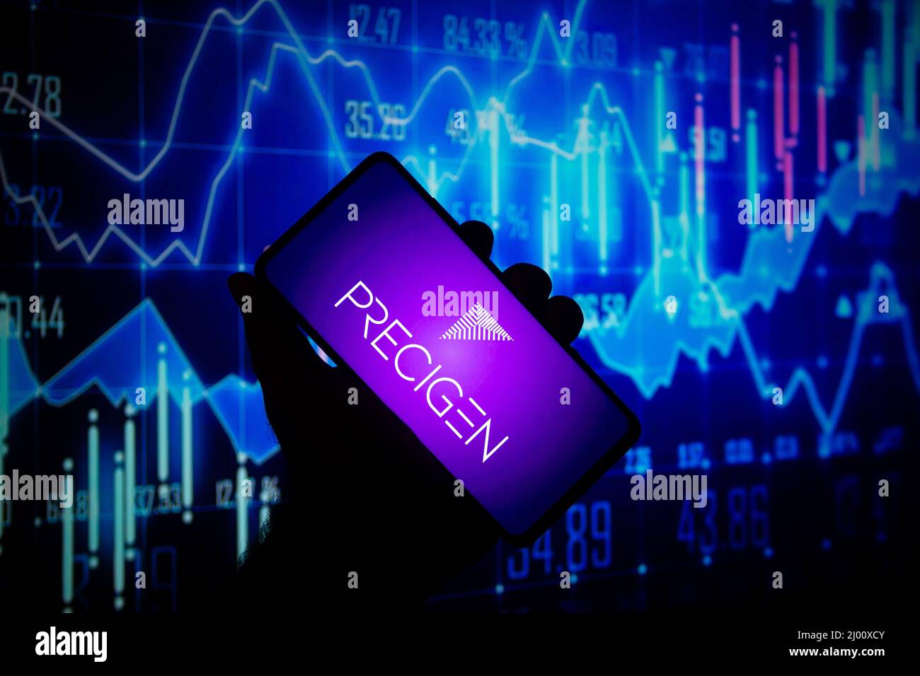In this photo illustration the Precigen logo seen displayed on a ...