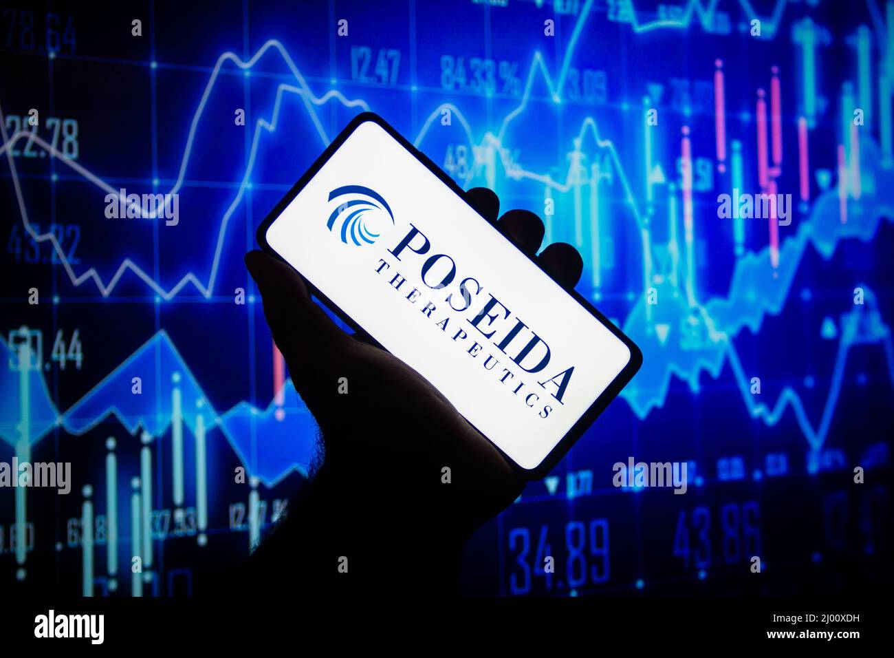 In this photo illustration the Poseida Therapeutics logo seen displayed ...