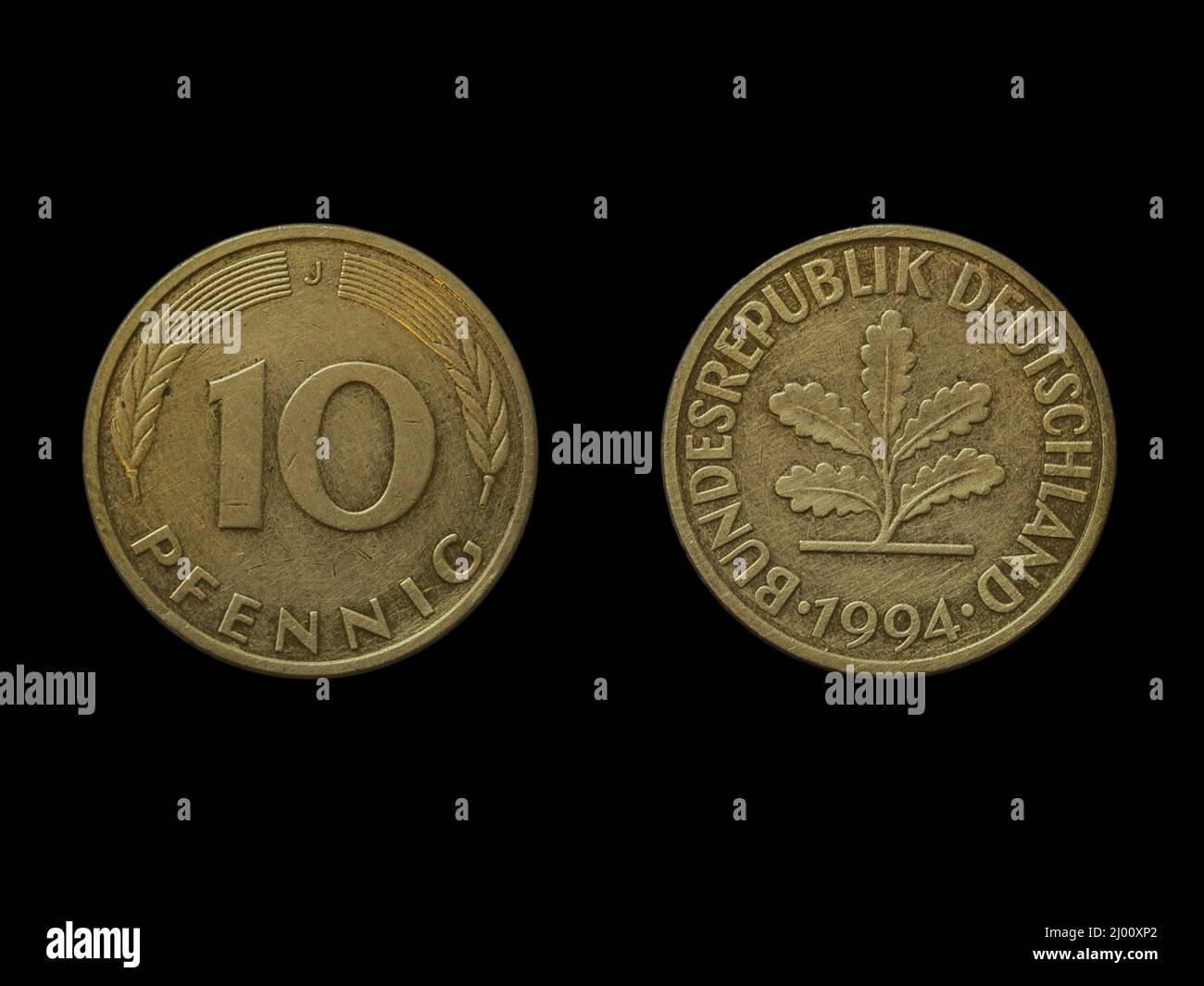 Top view of the front and back of a historic West Germany pfennig coin ...