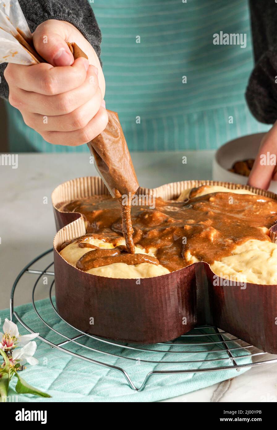 Colomba - traditional italian easter dove cake, process of decorating ...