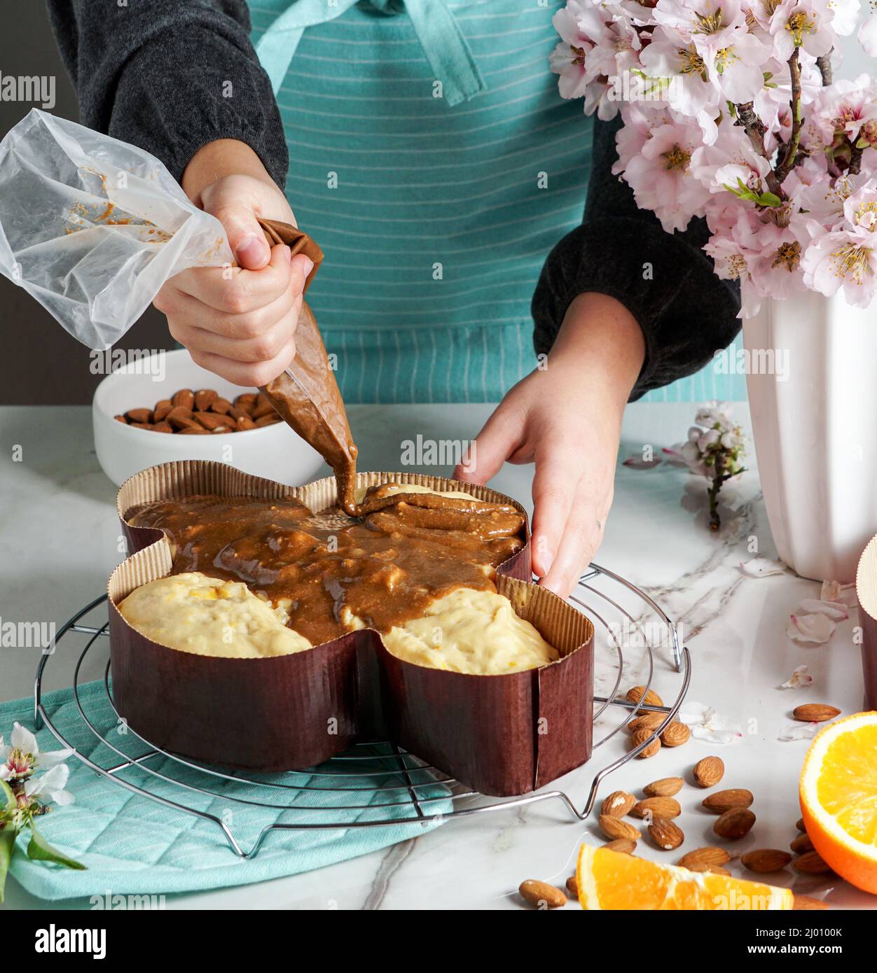 Colomba - traditional italian easter dove cake, process of decorating ...