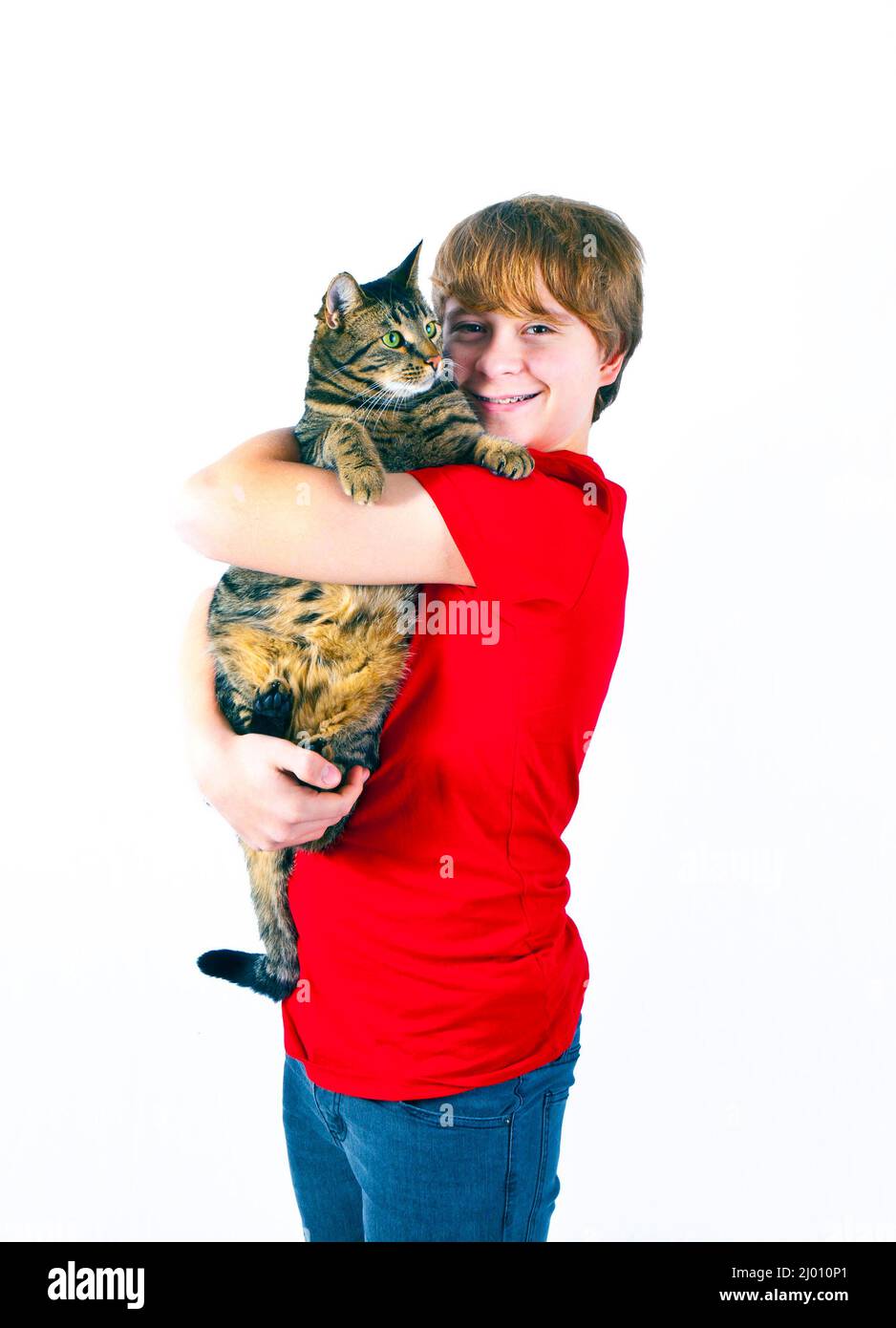 cute boy hugging with his cat Stock Photo - Alamy