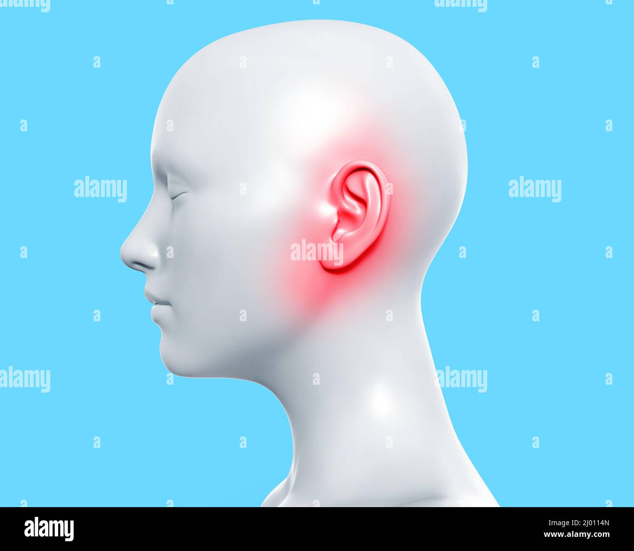 3d render artwork illustration of female gray colored figure with ear ...