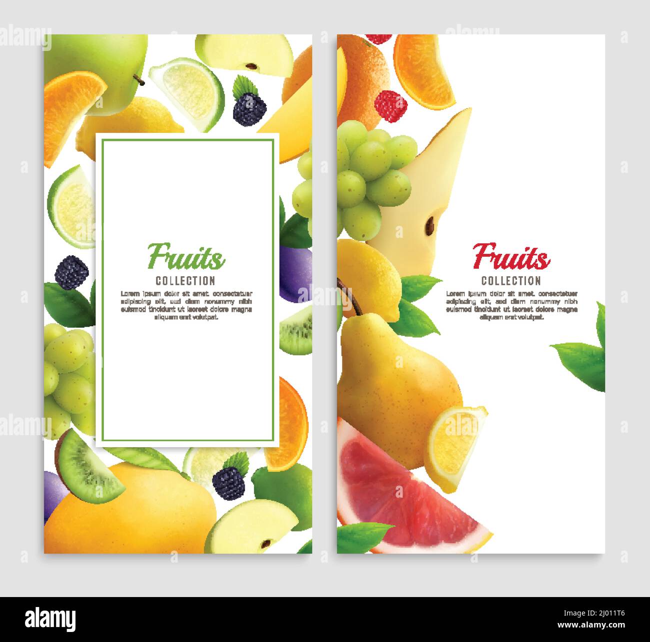 Fruits realistic design set of two vertical backgrounds with frames ...