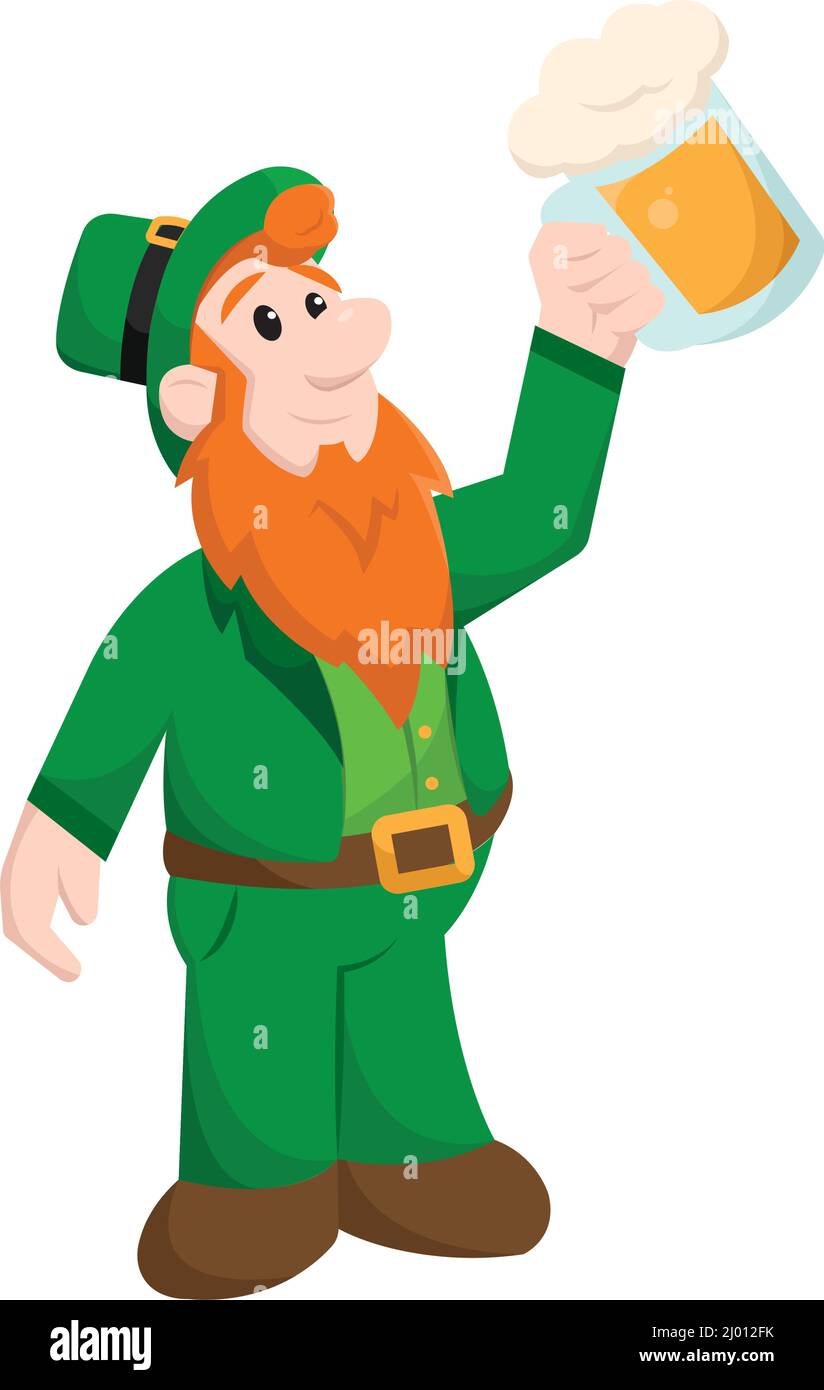 Isolated happy traditional irish elf with beer Saint patrick day Vector ...