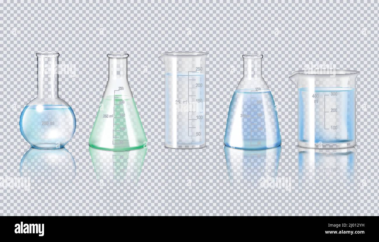 Laboratory glassware realistic set of flask beaker retort on ...