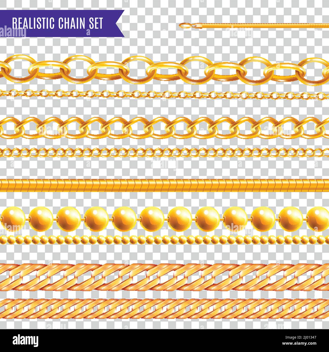 Set of isolated realistic chain transparent colourful images with ...