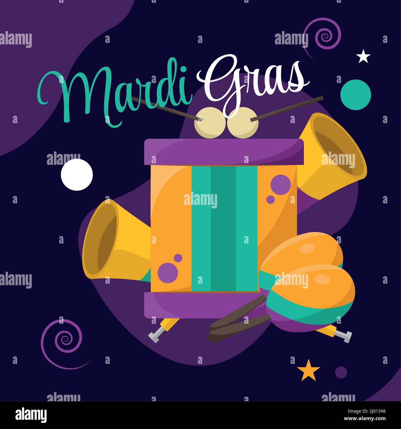 Colored mardi gras poster Group of carnival musical instruments Vector ...
