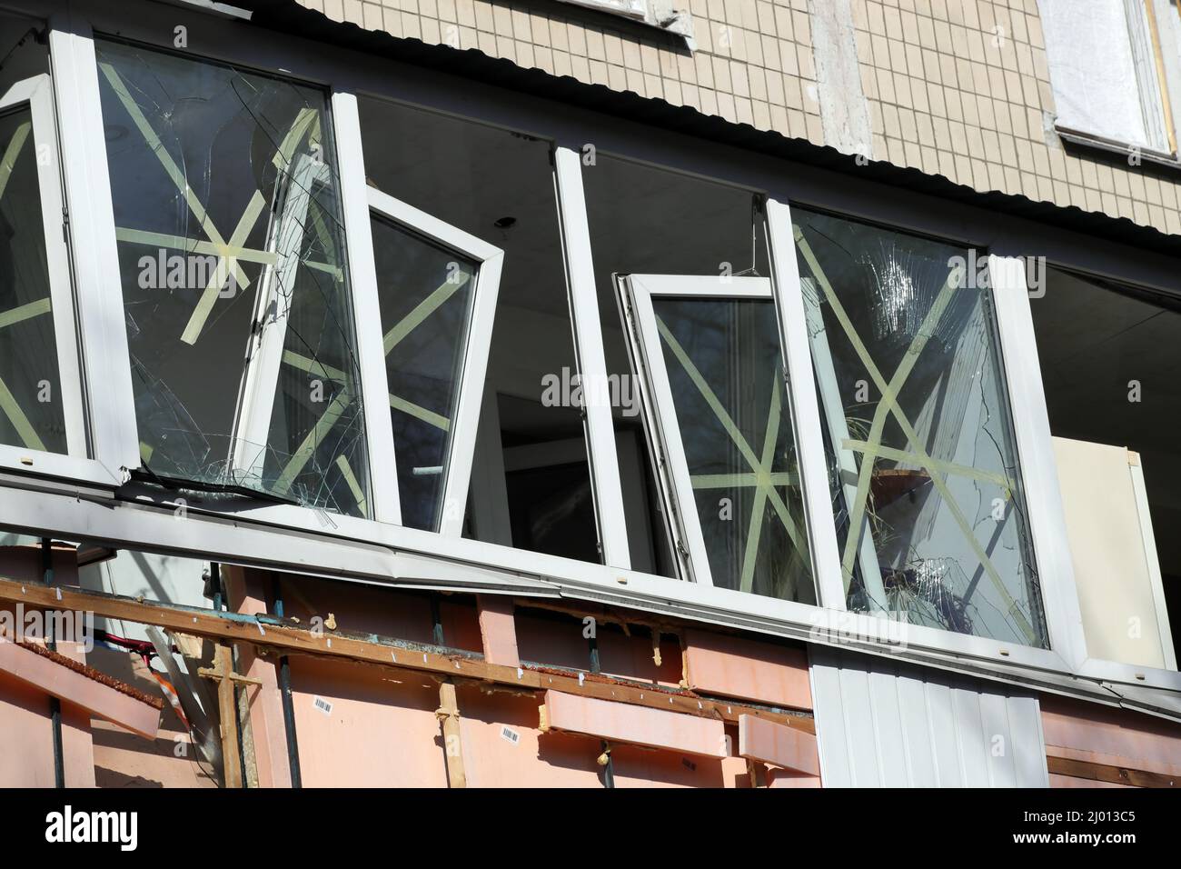 Non Exclusive: KYIV, UKRAINE - MARCH 15, 2022 - Broken windows are seen ...