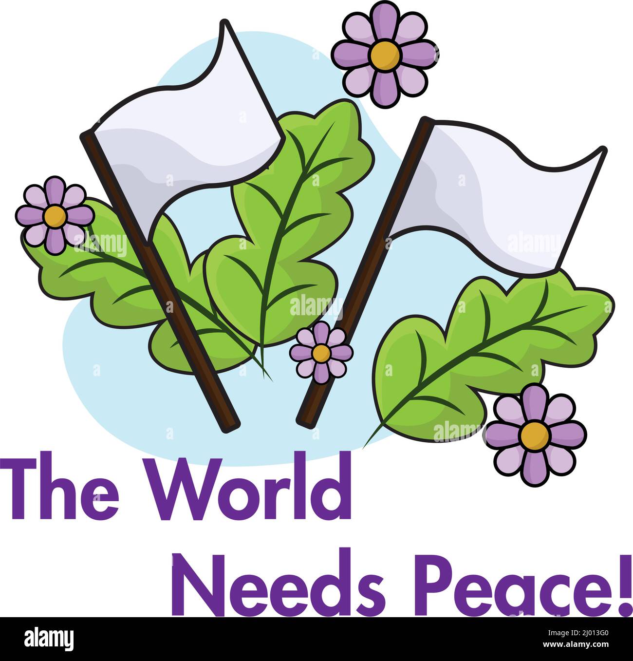 Pair of white flags with leaves and flowers World peace Vector Stock ...