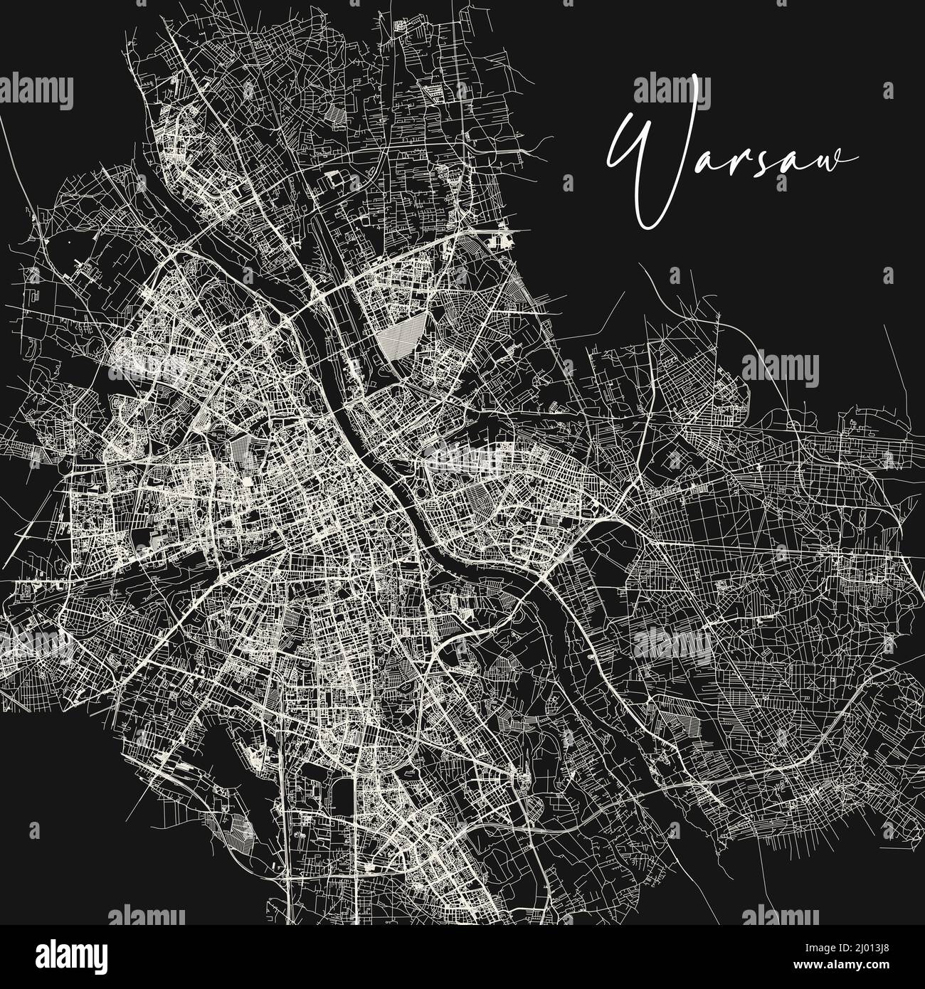 Black and white vector city map of Warsaw. Stock vector illustration isolated Stock Vector Image ...