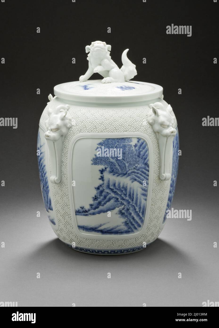 Lidded Vessel (Mizusashi) with Four Landscape Panels, Monster-mask ...