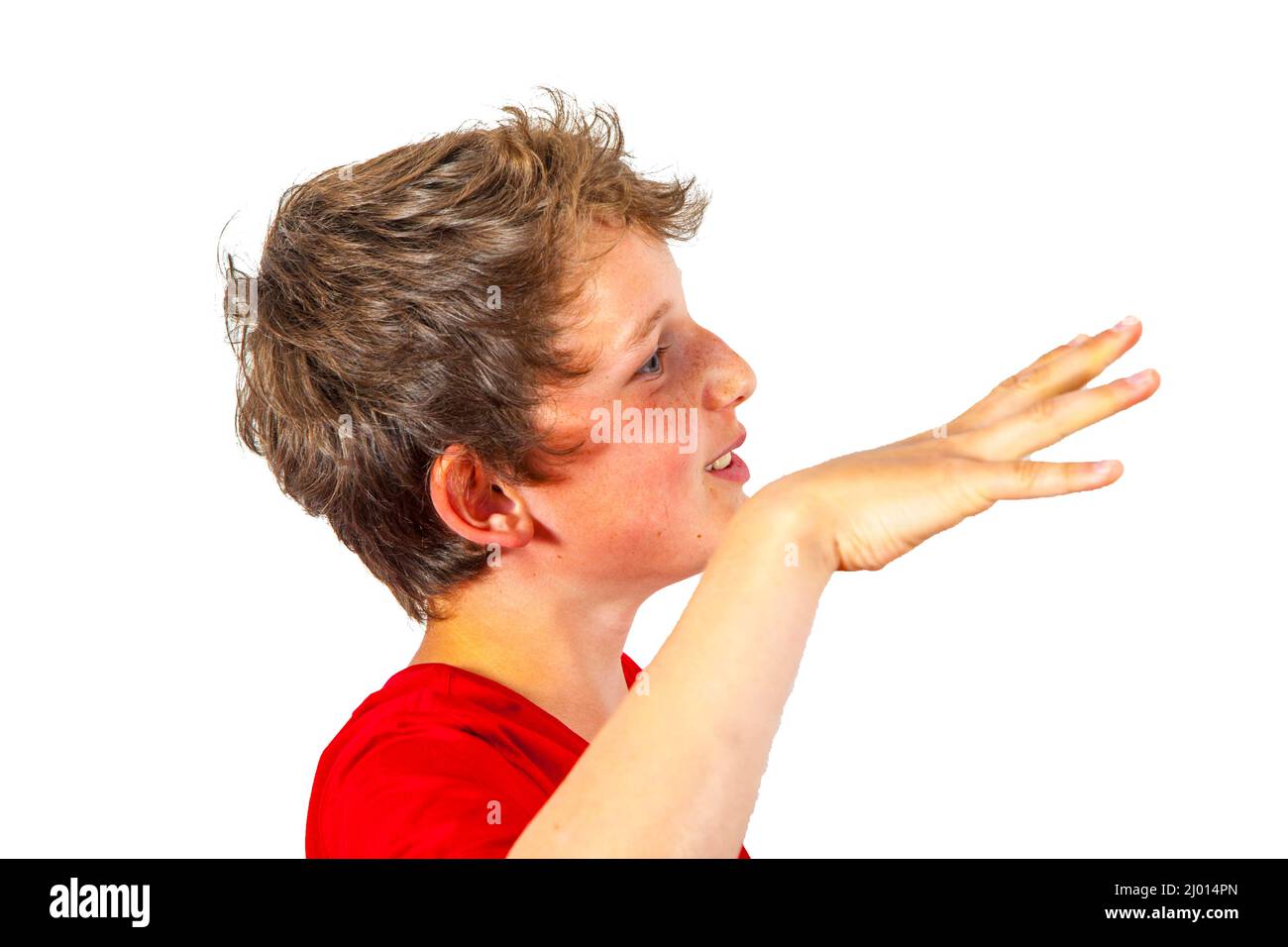 laughing boy gestures with his hand Stock Photo - Alamy