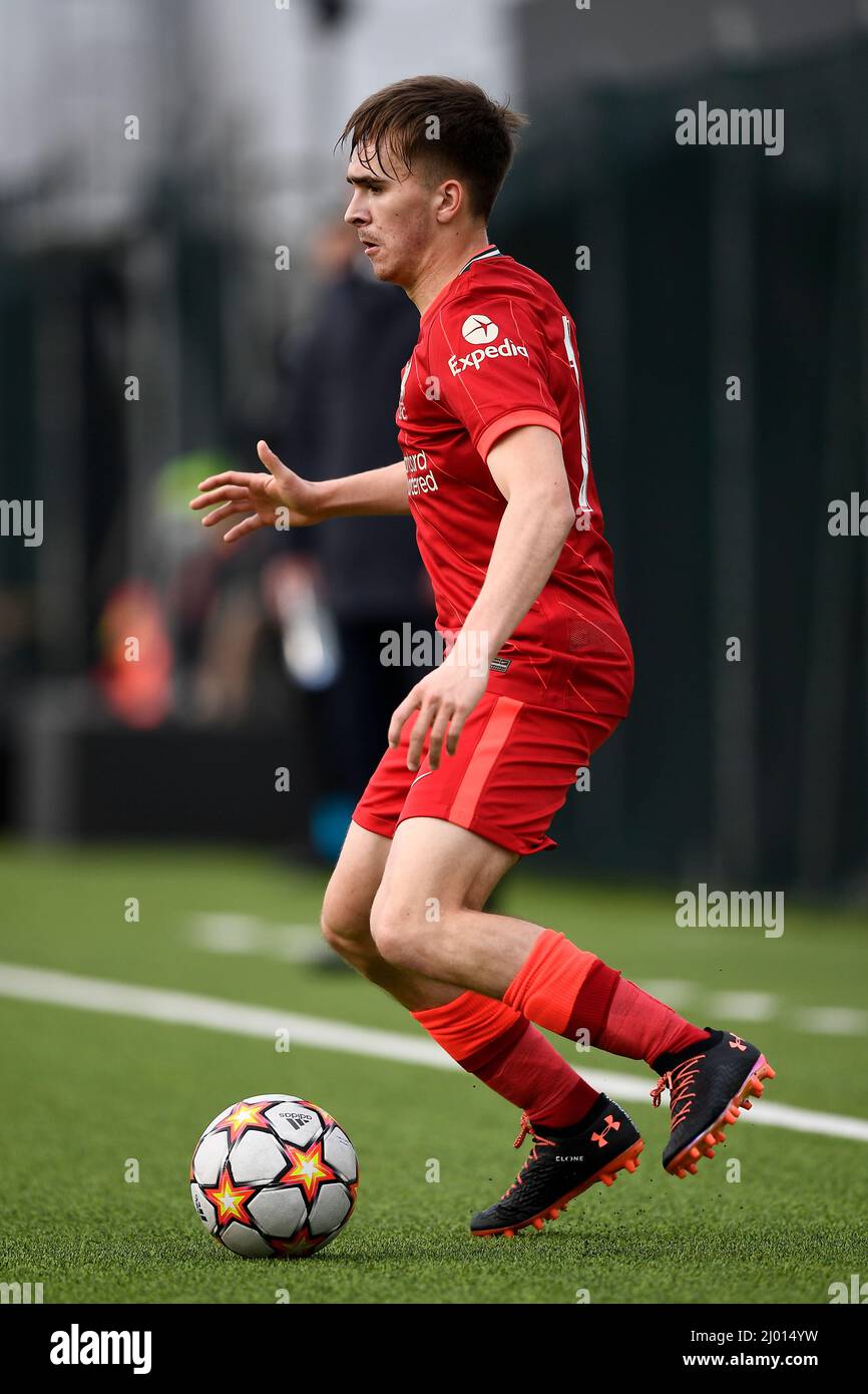 Vinovo, Italy. 15 March 2022. James Norris of Liverpool FC U19 in ...