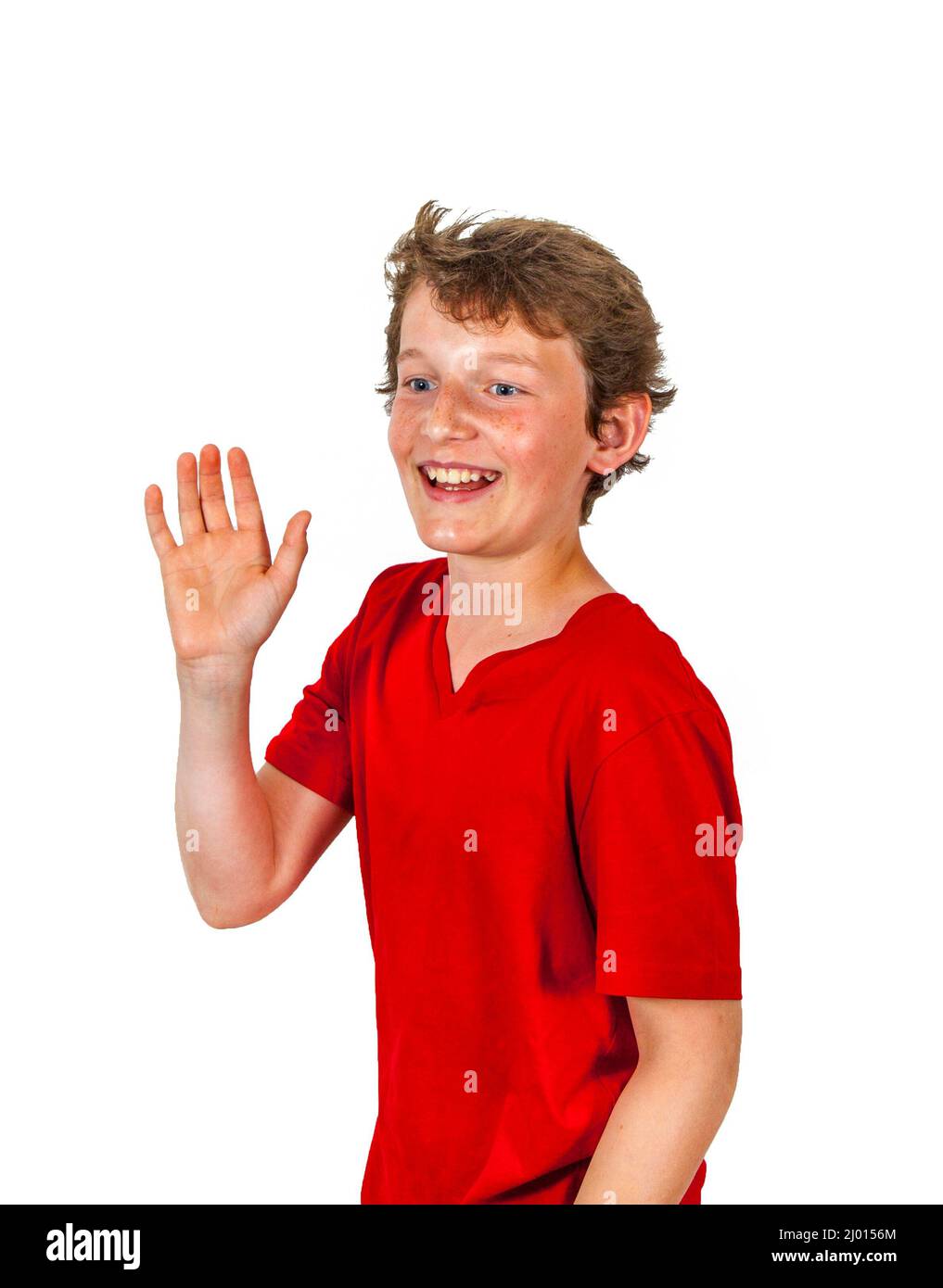 happy joyful boy gives sign Stock Photo - Alamy