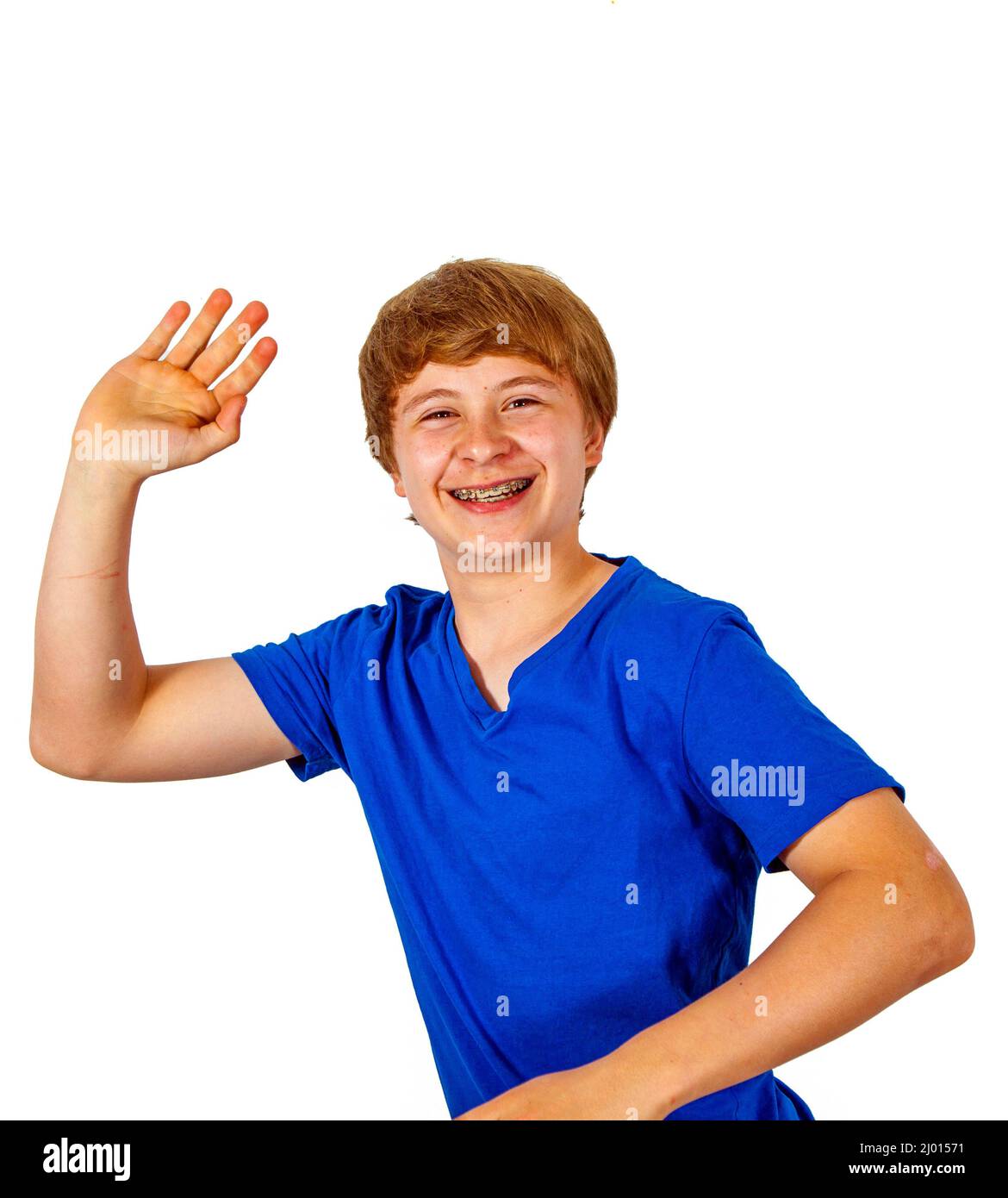 happy joyful boy gives sign Stock Photo - Alamy